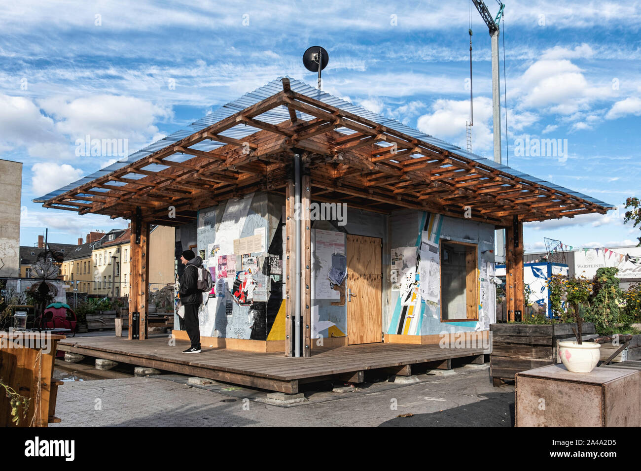 Vollguter community garden clubhouse built with reclaimed wood. An ...