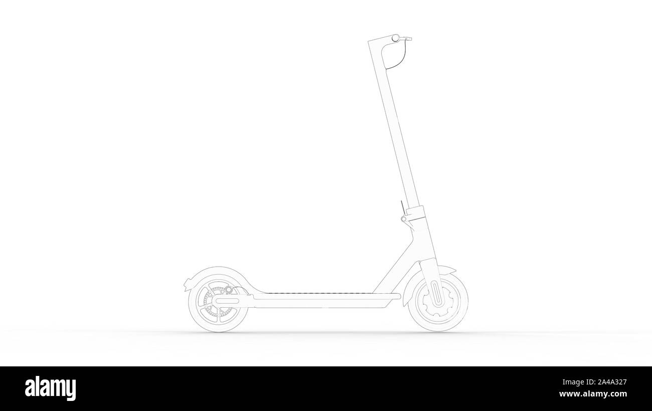 3d rendering multiple technical drawing views of an electric scooter ...