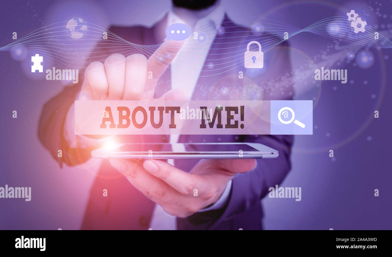 Word writing text About Me. Business photo showcasing telling someone ...