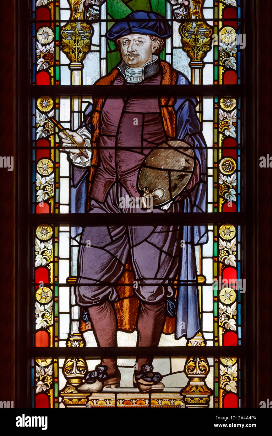 Stained glass window of Rembrandt in the Rijksmuseum, Amsterdam, The ...