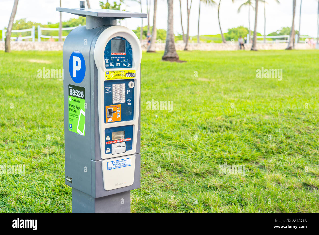 Miami, USA - September 10.09.2019: Self service parking pay station ...