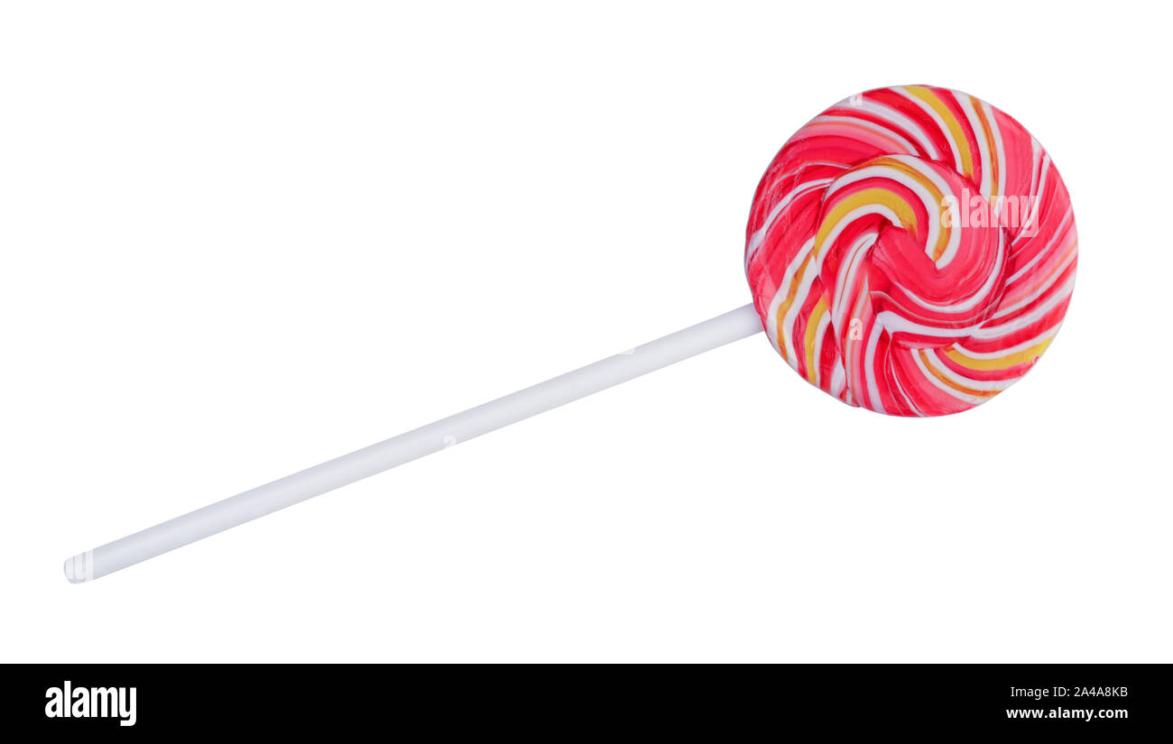 Colorful spiral lollipop candy on stick, isolated on white background ...