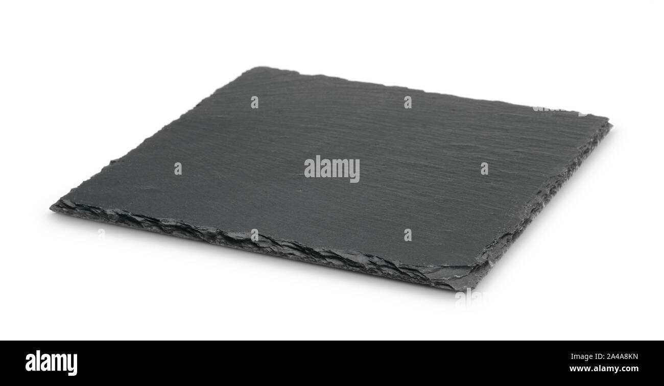 Empty black slate plate isolated on white background Stock Photo - Alamy