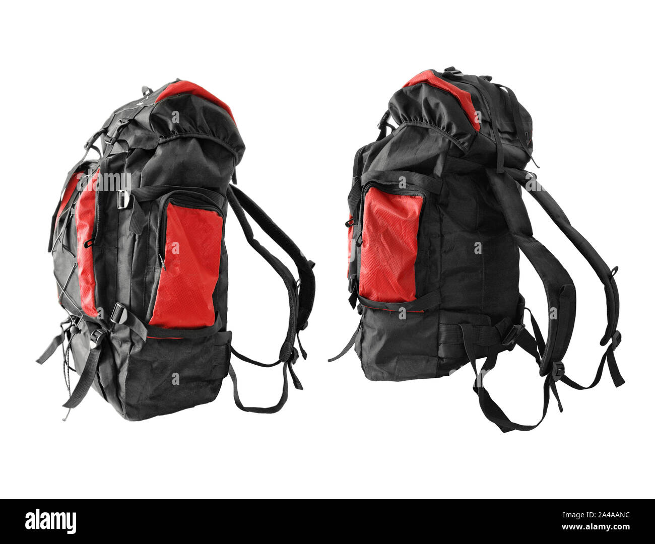 Black backpack with red accents. Close-up. Isolated on white background ...