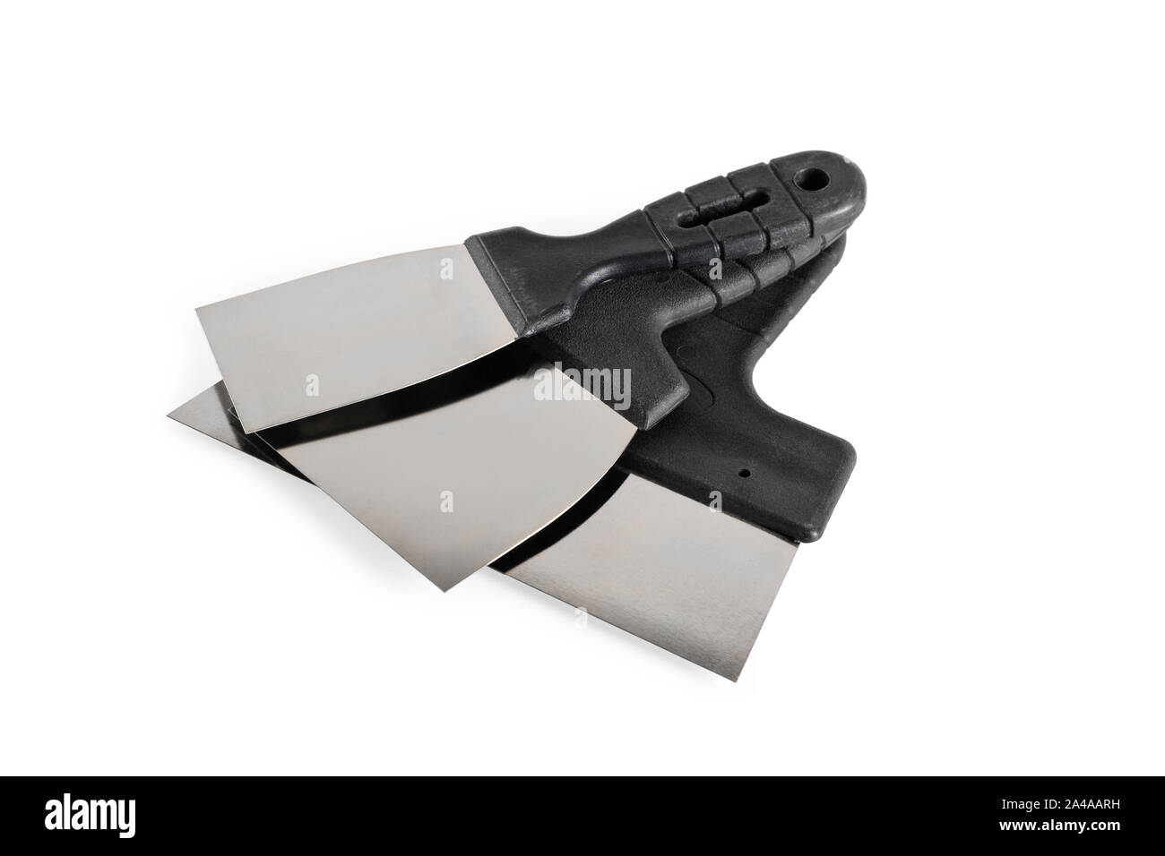 Set of spatulas for finishing work. Close-up. Isolated over white ...