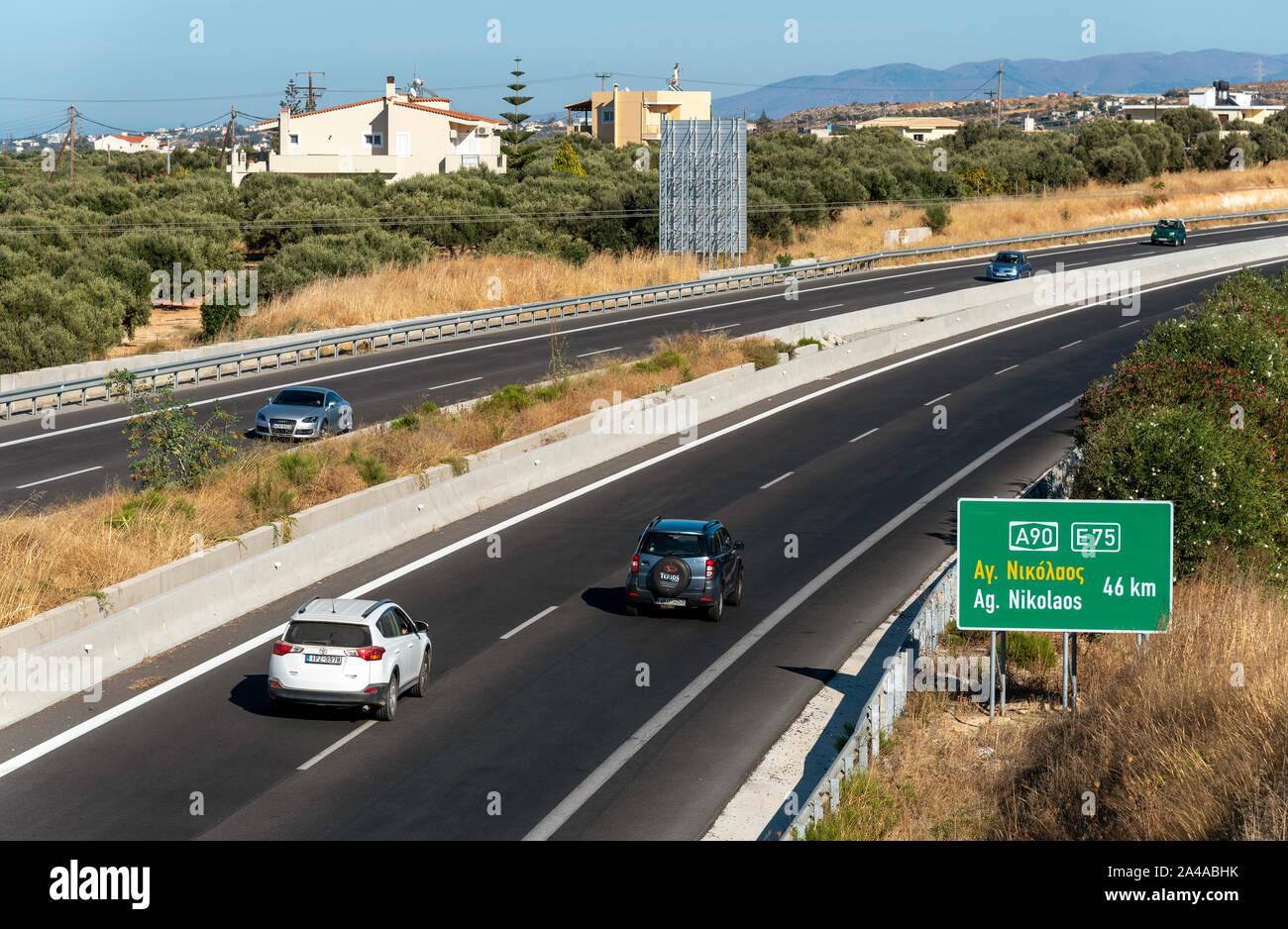 Heraklion, Crete, Greece. October 2019. New opened National Road, the ...