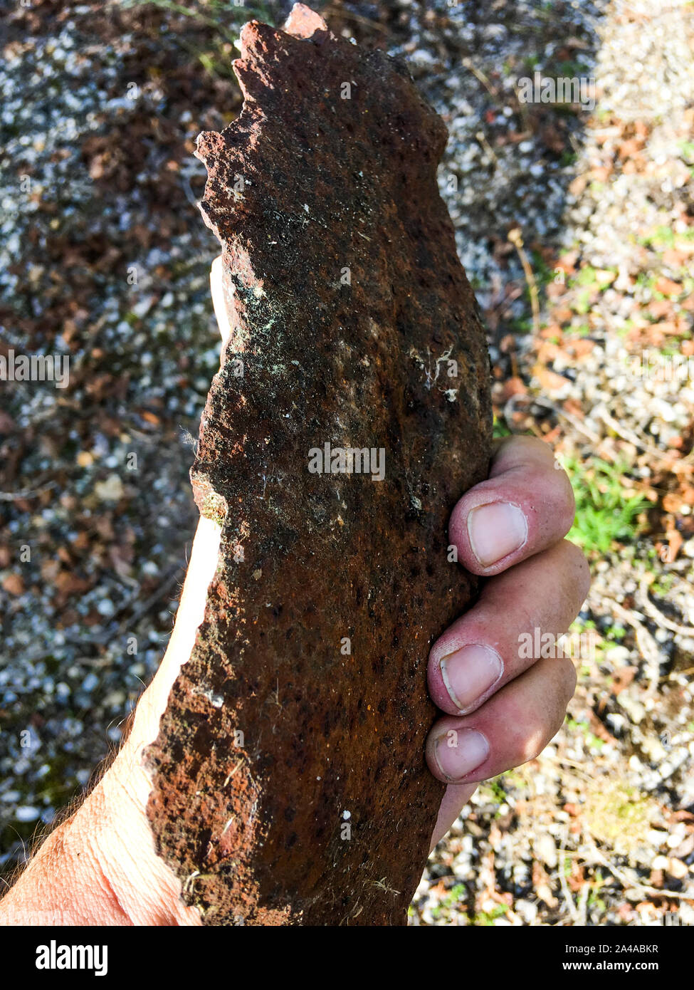 Heavy gun shell schrapnel from First World War battlefield of Verdun ...
