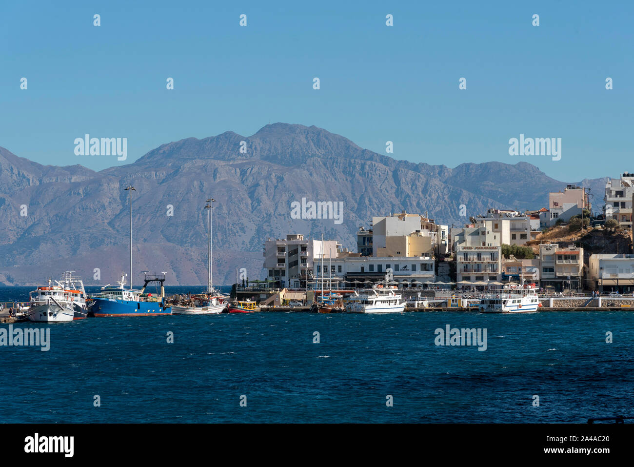 Agios Nikolaos, Crete, Greece. October 2019. The waterfront of this ...