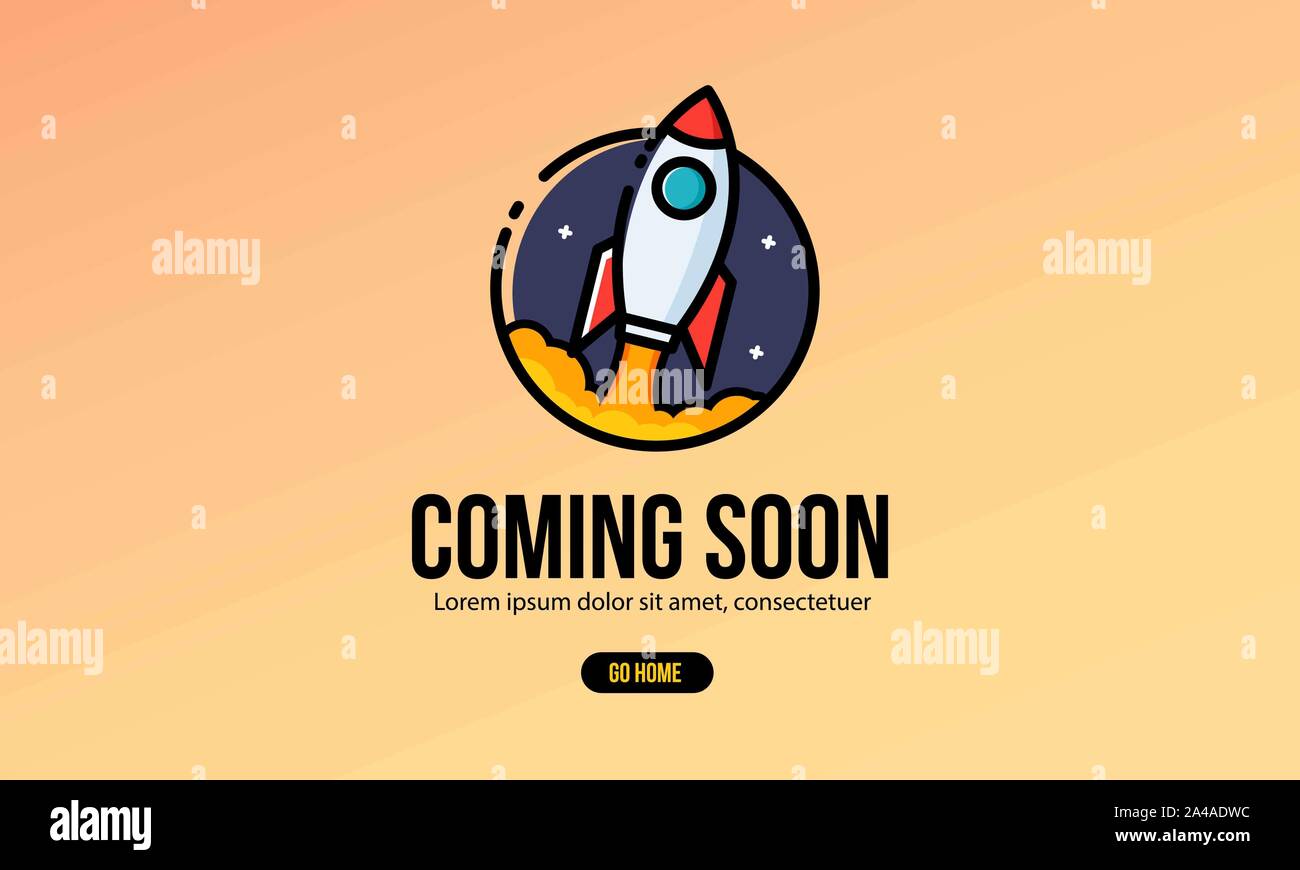 coming soon Page Interface Design with Rocket Ship Vector Illustration ...
