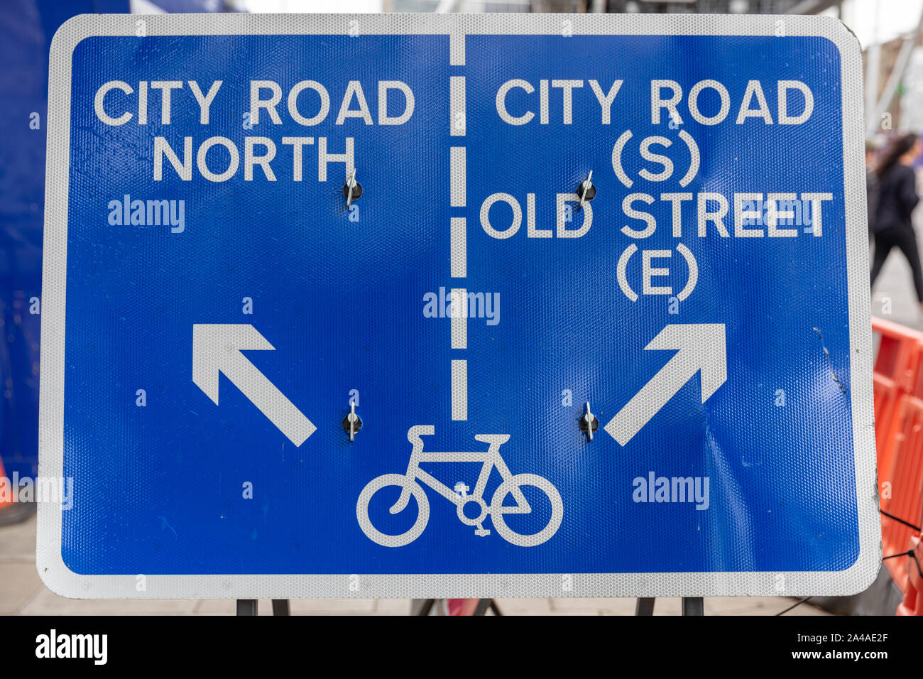 London cycling road sign in Old Street, Islington showing directions to ...