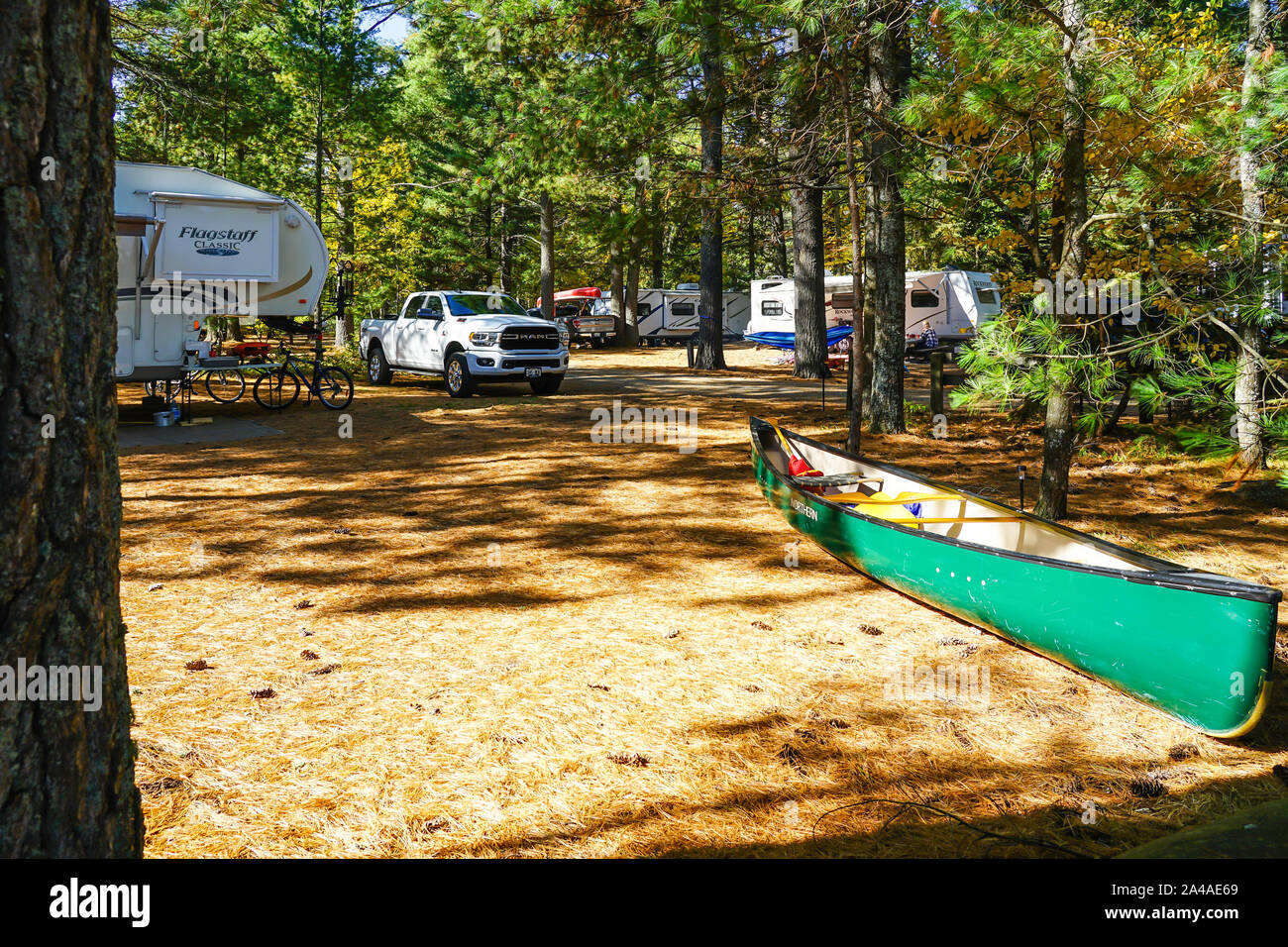 RV Campground at lake of two rivers in Algonquin Provincial Park in ...