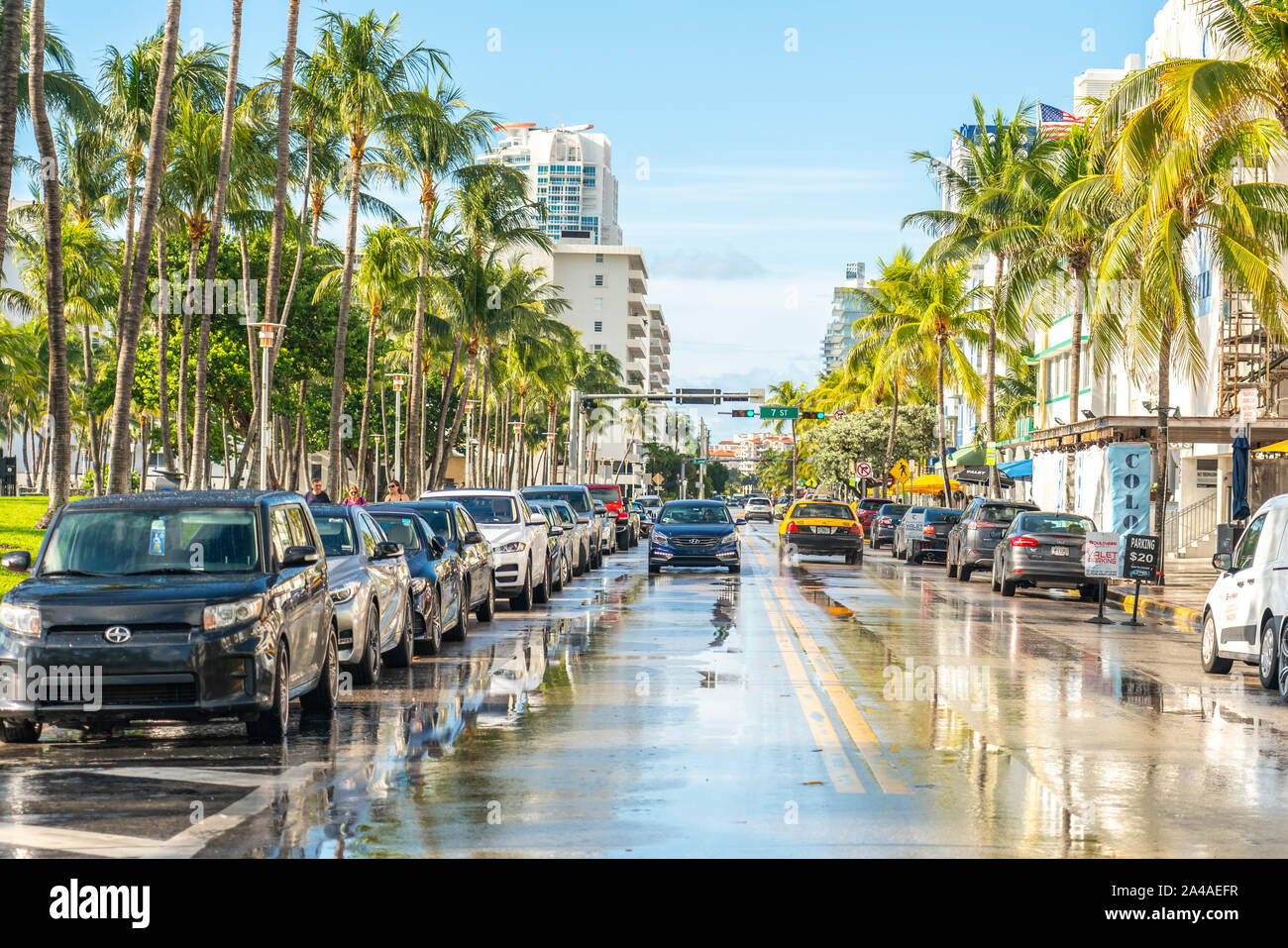 Miami, USA - September 09, 2019: The view of famous Ocean Drive street ...