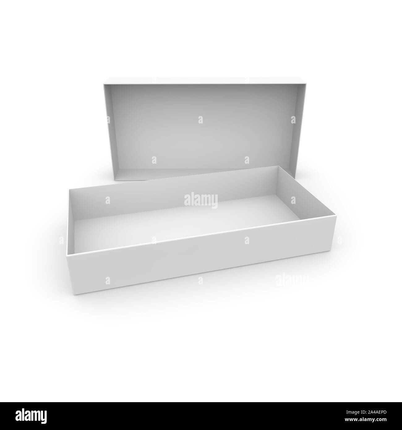 Empty white box with lid on white isolated background. 3D illustration ...