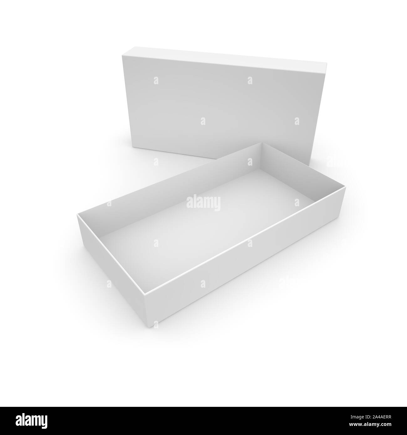 Empty white box with lid on white isolated background. 3D illustration ...