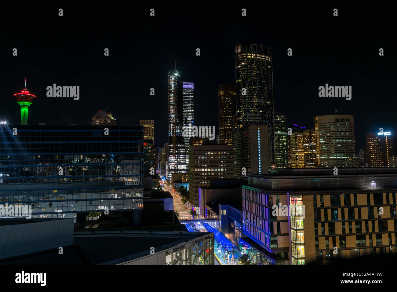 Downtown of Calgary at night, Calgary, Canada Stock Photo - Alamy