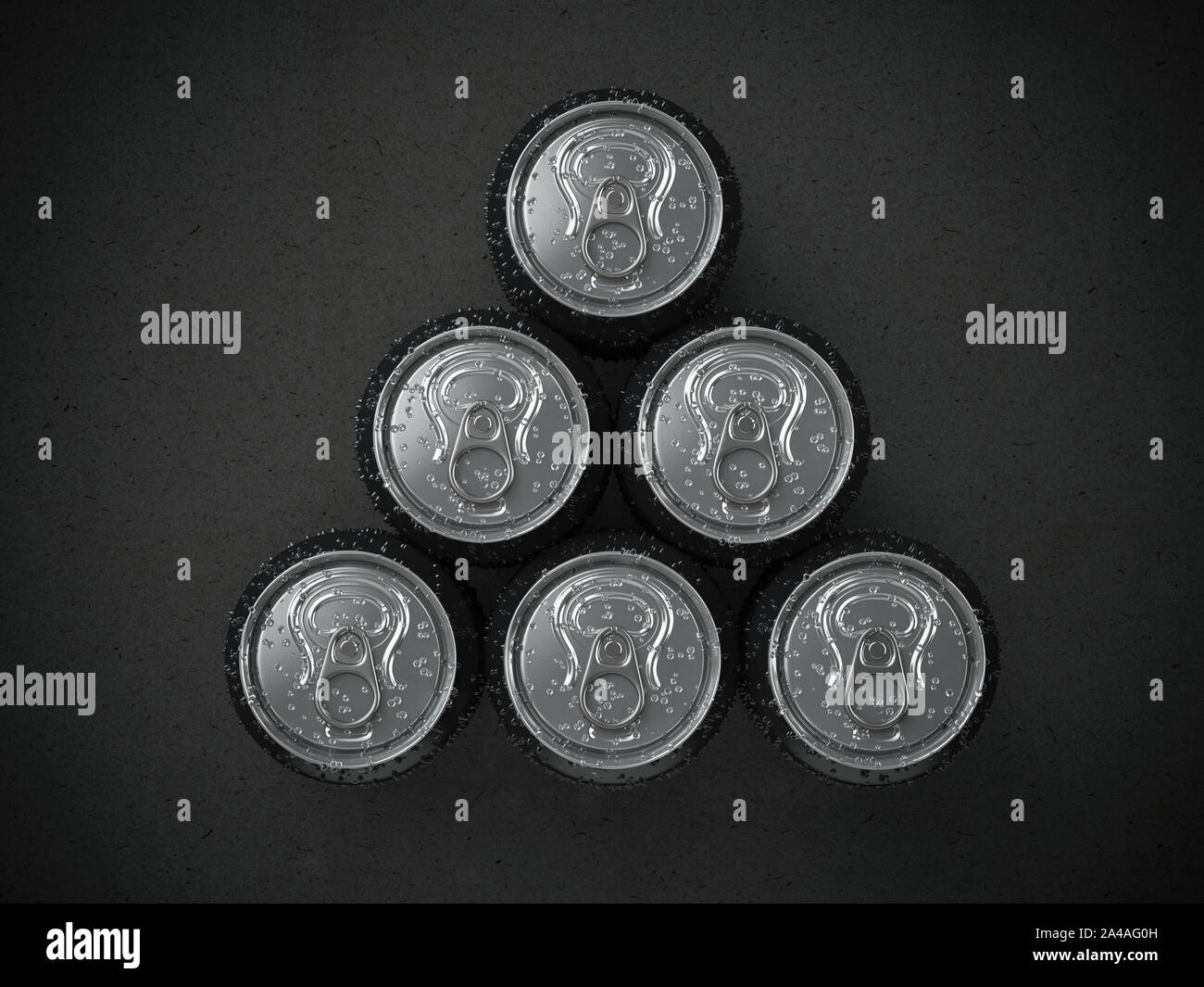 Pyramid from beer cans on black background. Top view. 3d illustration ...