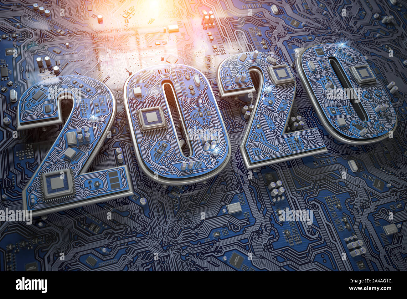 2020 on circuit board or motherboard with cpu. Computer technology and ...