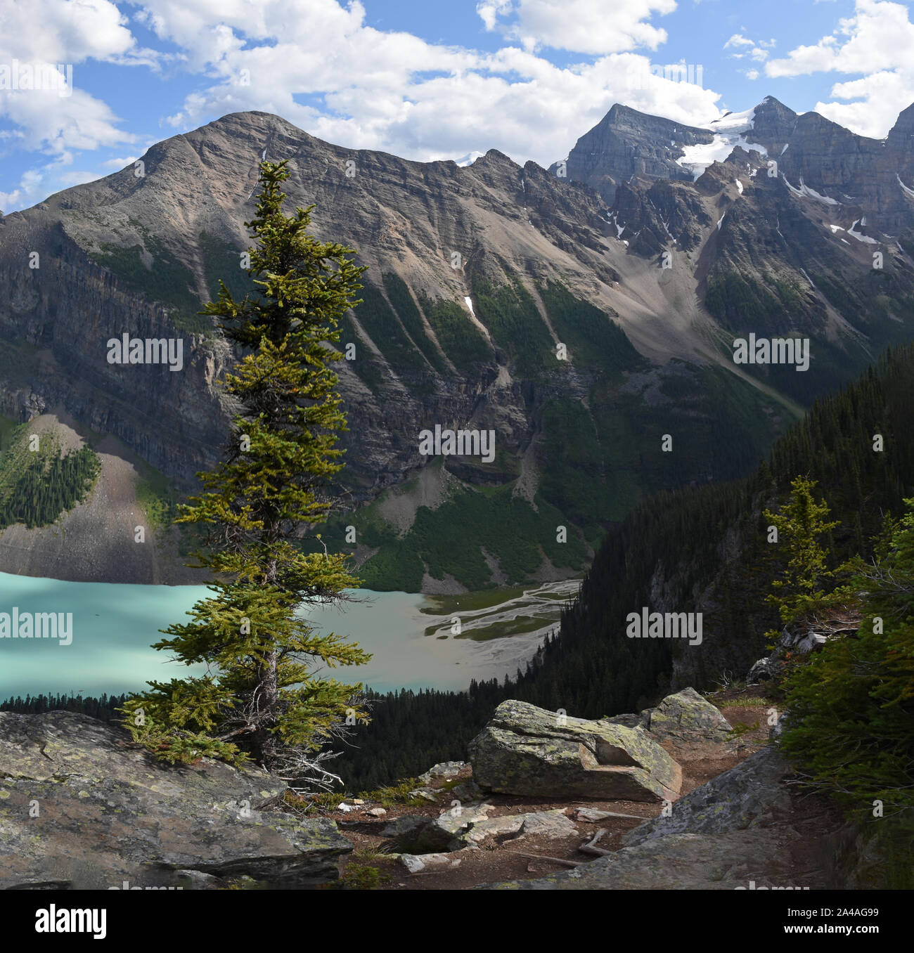 Lake Louise, Temple Mountain and Mount St. Piran, Canada Stock Photo ...