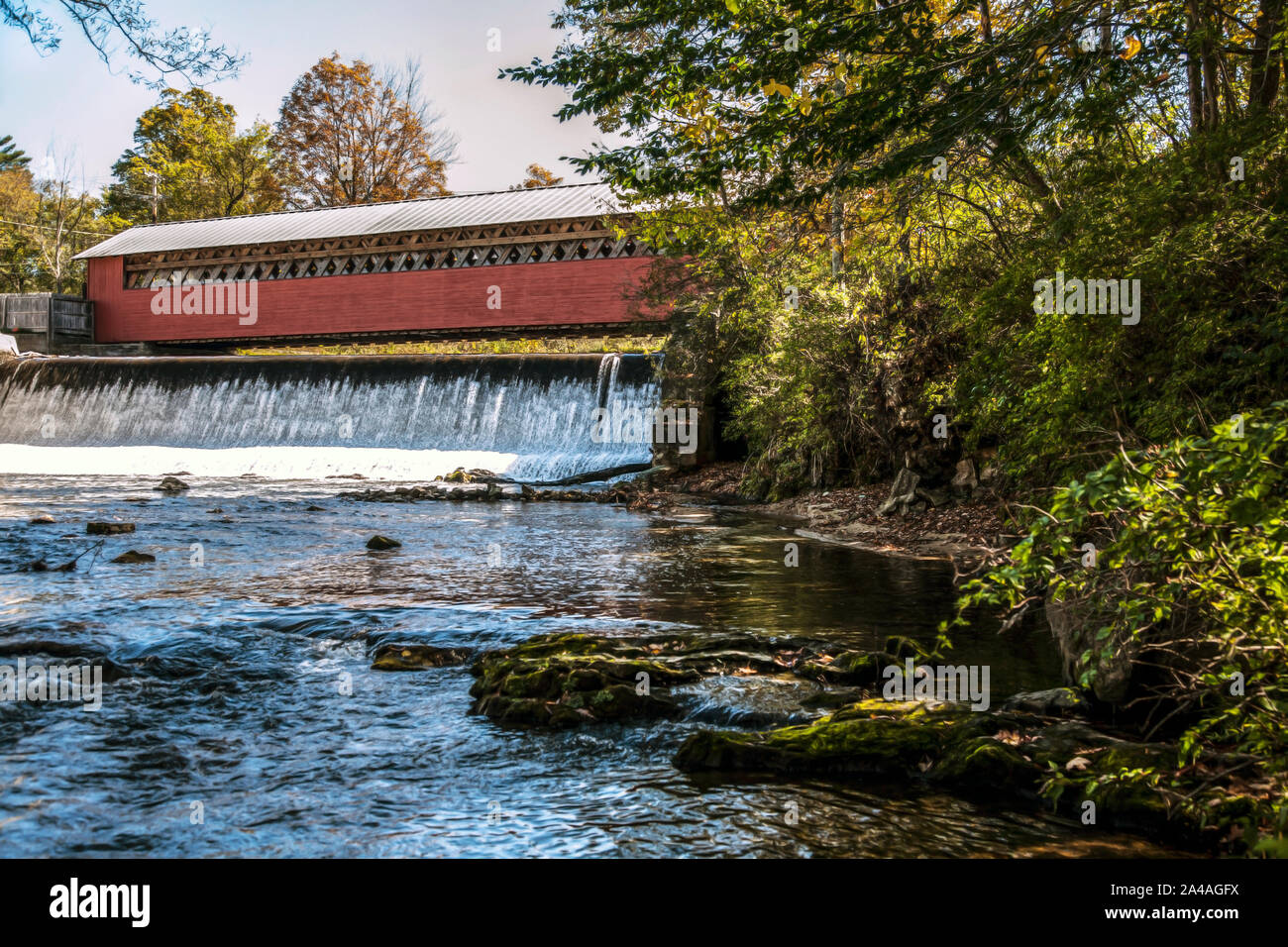Paper Mill Village, Vermont covered Bridge, Walloomsac river and damn ...