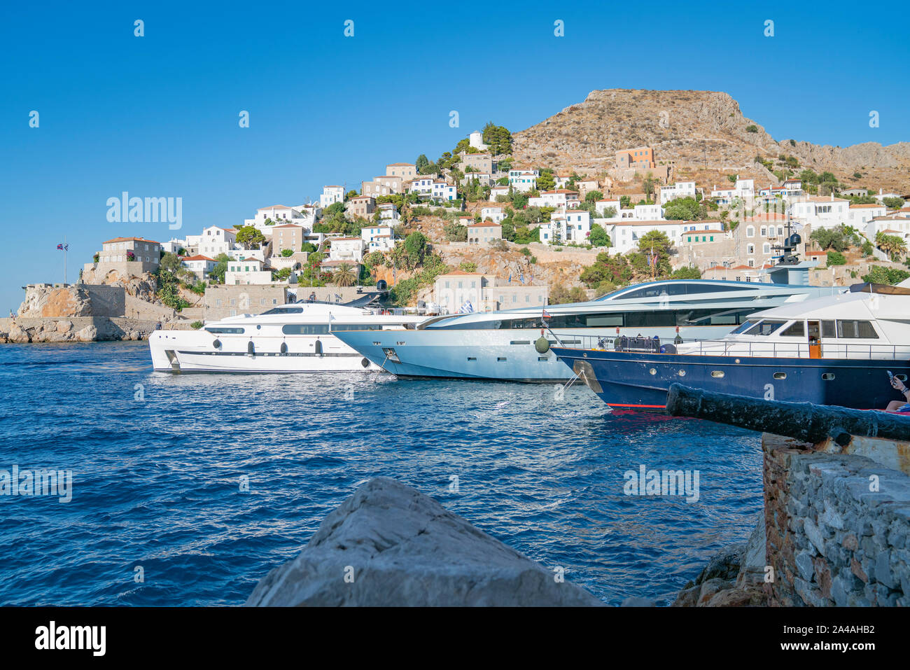 Town and waterfront of Hydra on Greek island Stock Photo - Alamy