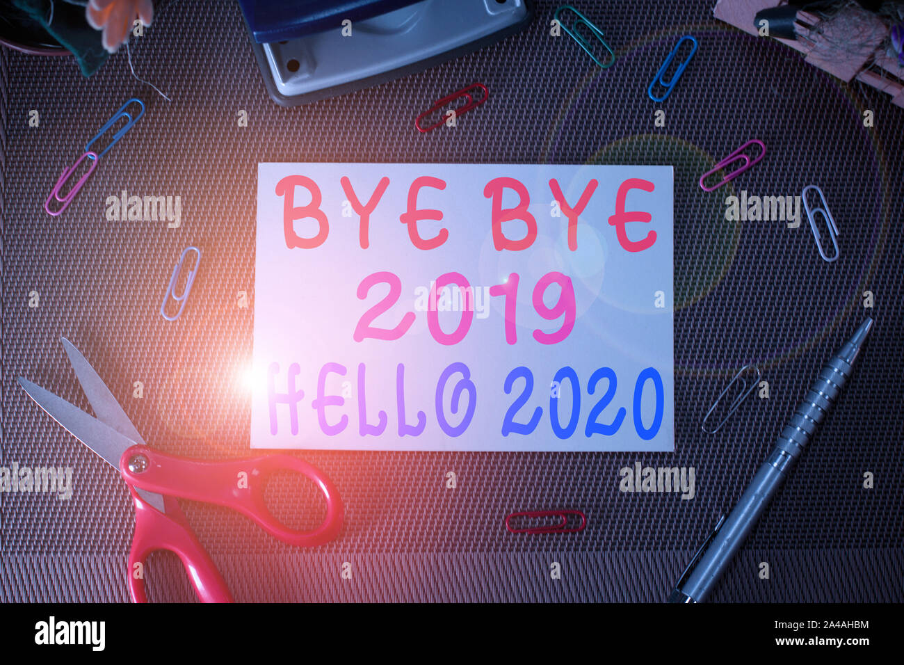 Writing note showing Bye Bye 2019 Hello 2020. Business concept for ...