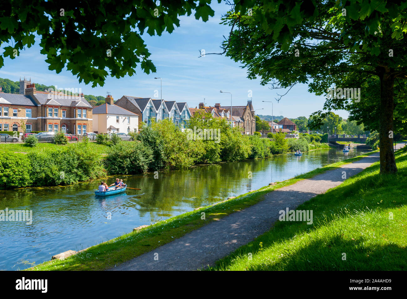 Boat on the Royal Military Canal at Hythe Kent on a sunny summers day ...