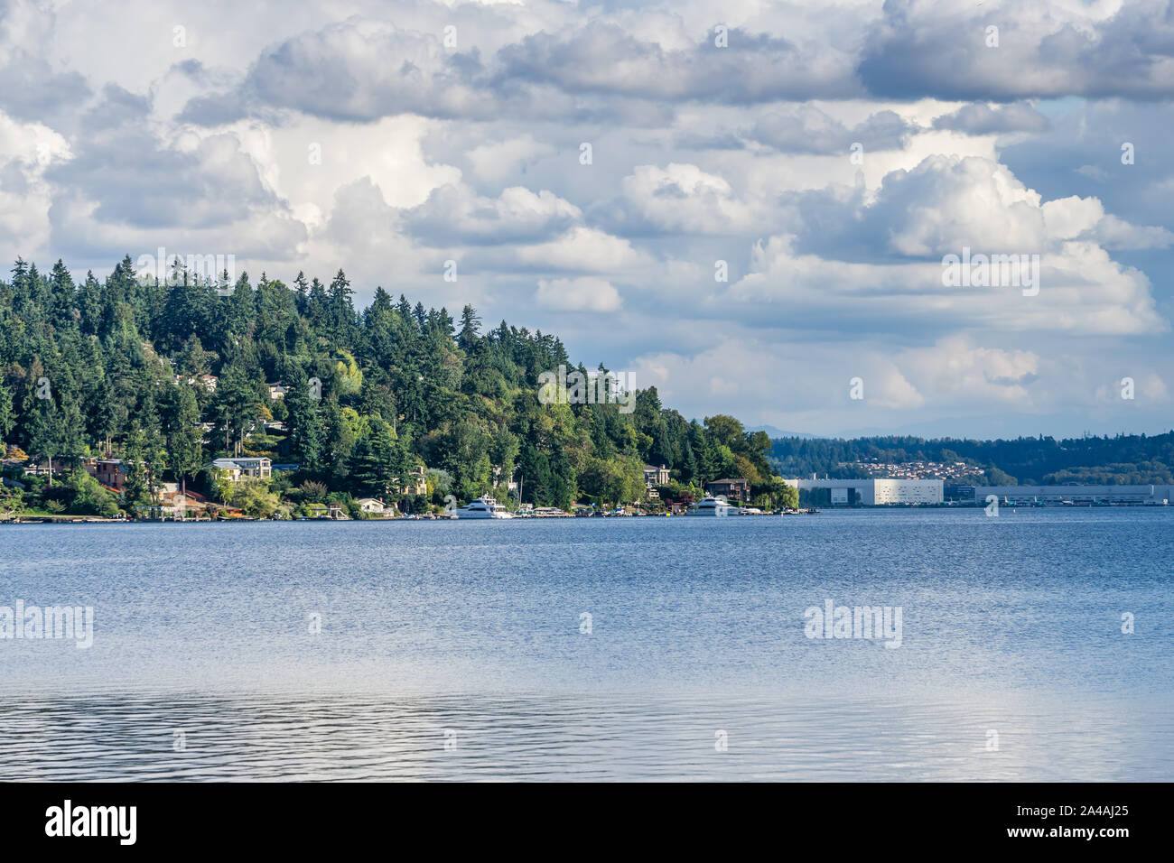 Billowing clouds hover over Mercer Island in Washington State Stock ...