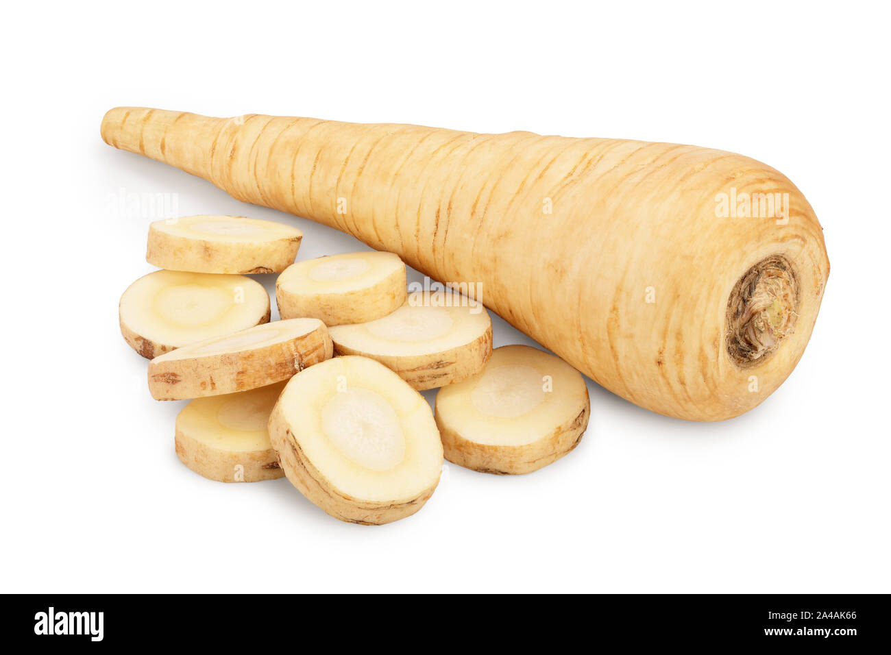 Parsnip root and slices isolated on white background closeup Stock ...