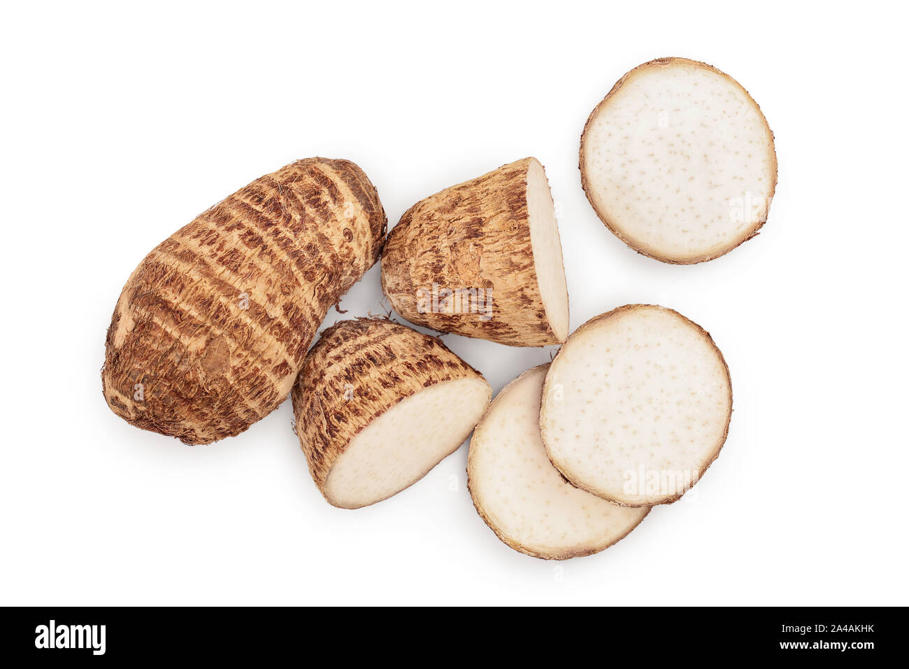 fresh taro root isolated on white background. Top view. Flat lay Stock ...
