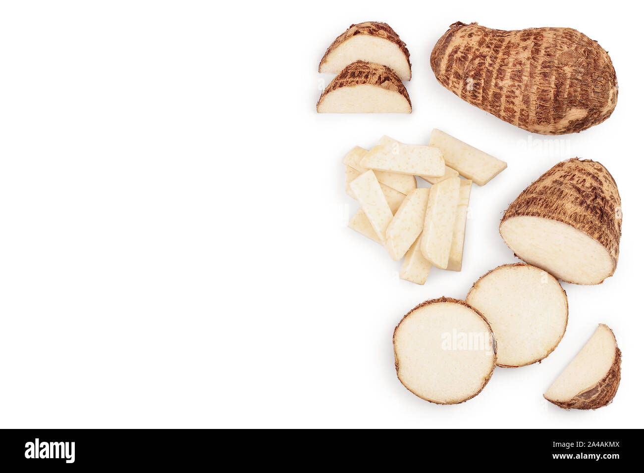 fresh taro root isolated on white background with copy space for your ...