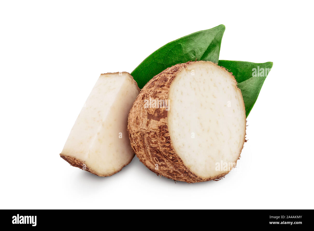 fresh taro root half with leaf isolated on white background Stock Photo ...