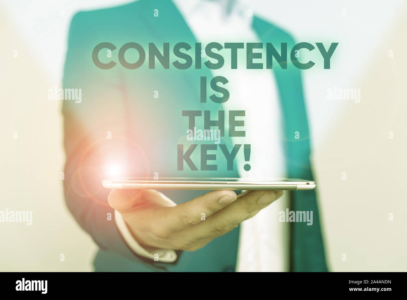 Writing note showing Consistency Is The Key. Business concept for by ...