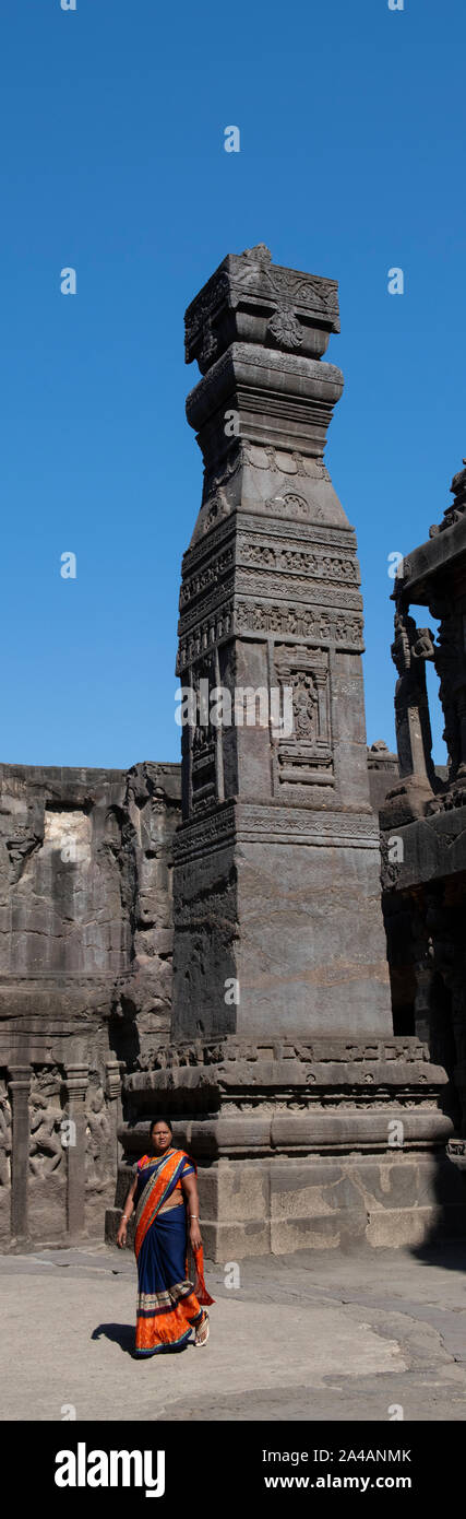 India, Maharashtra, Ellora, Ellora Caves. Cave 16, The Kailasa temple ...