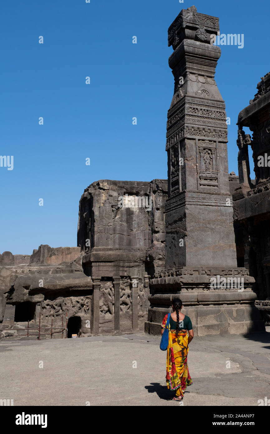 India, Maharashtra, Ellora, Ellora Caves. Cave 16, The Kailasa temple ...