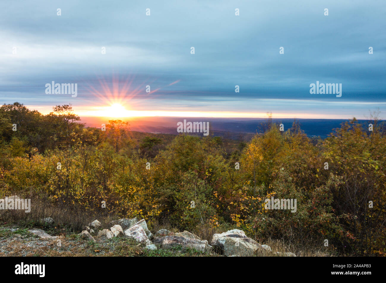 Brilliant vivid sunset in autumn at High Point State Park, NJ Stock ...