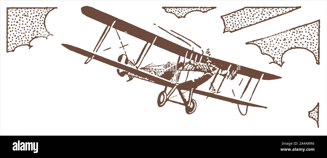 Historical single-engine biplane aircraft flying in front of a cloudy ...