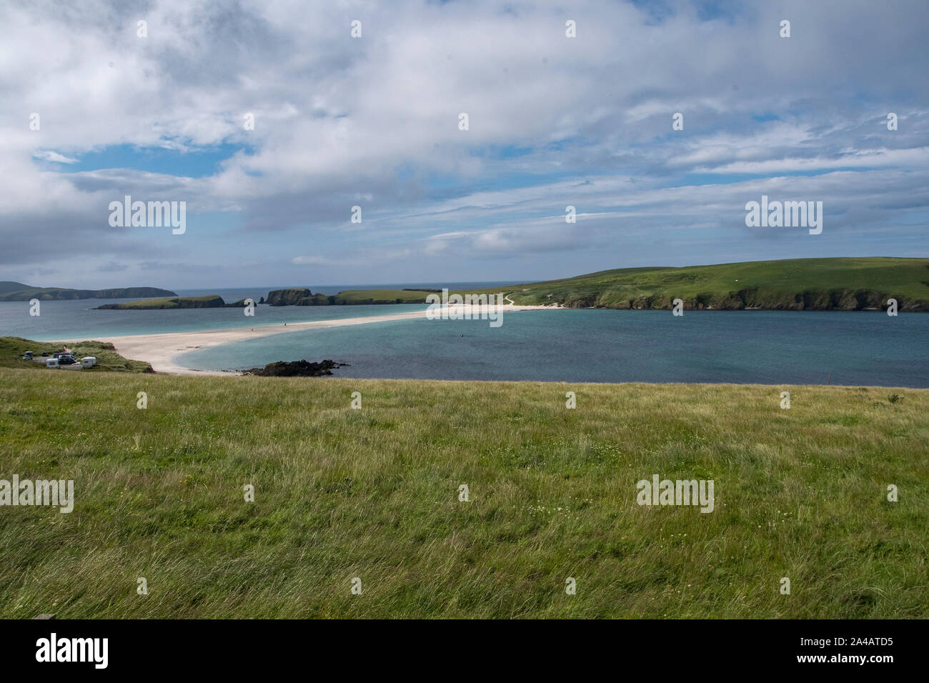 St Ninian's isle with sandy tombolo, Mainland, Shetland, Scotland Stock ...