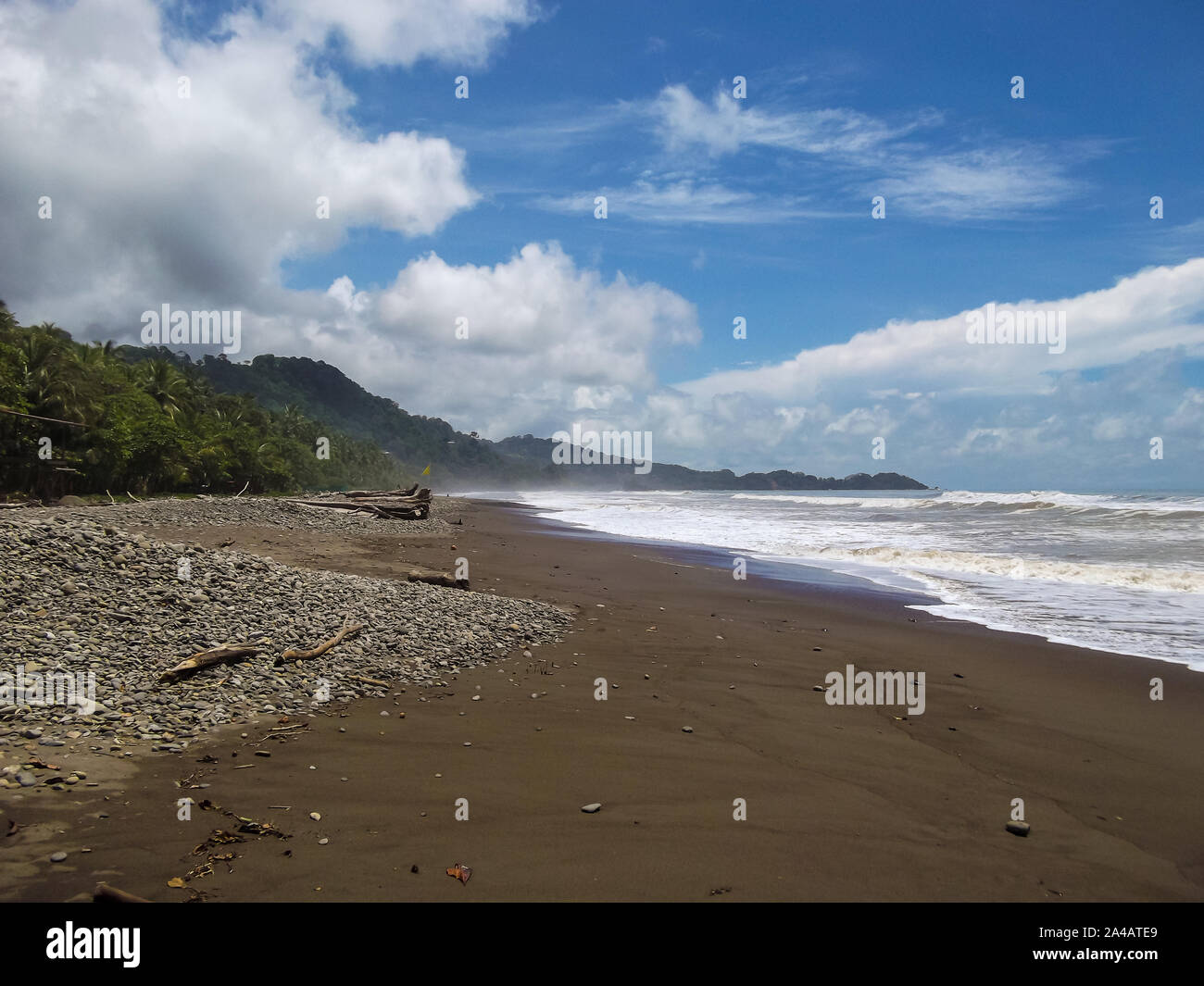 Landscape of sandy beach in Colombian natural park, over Caribbean sea ...