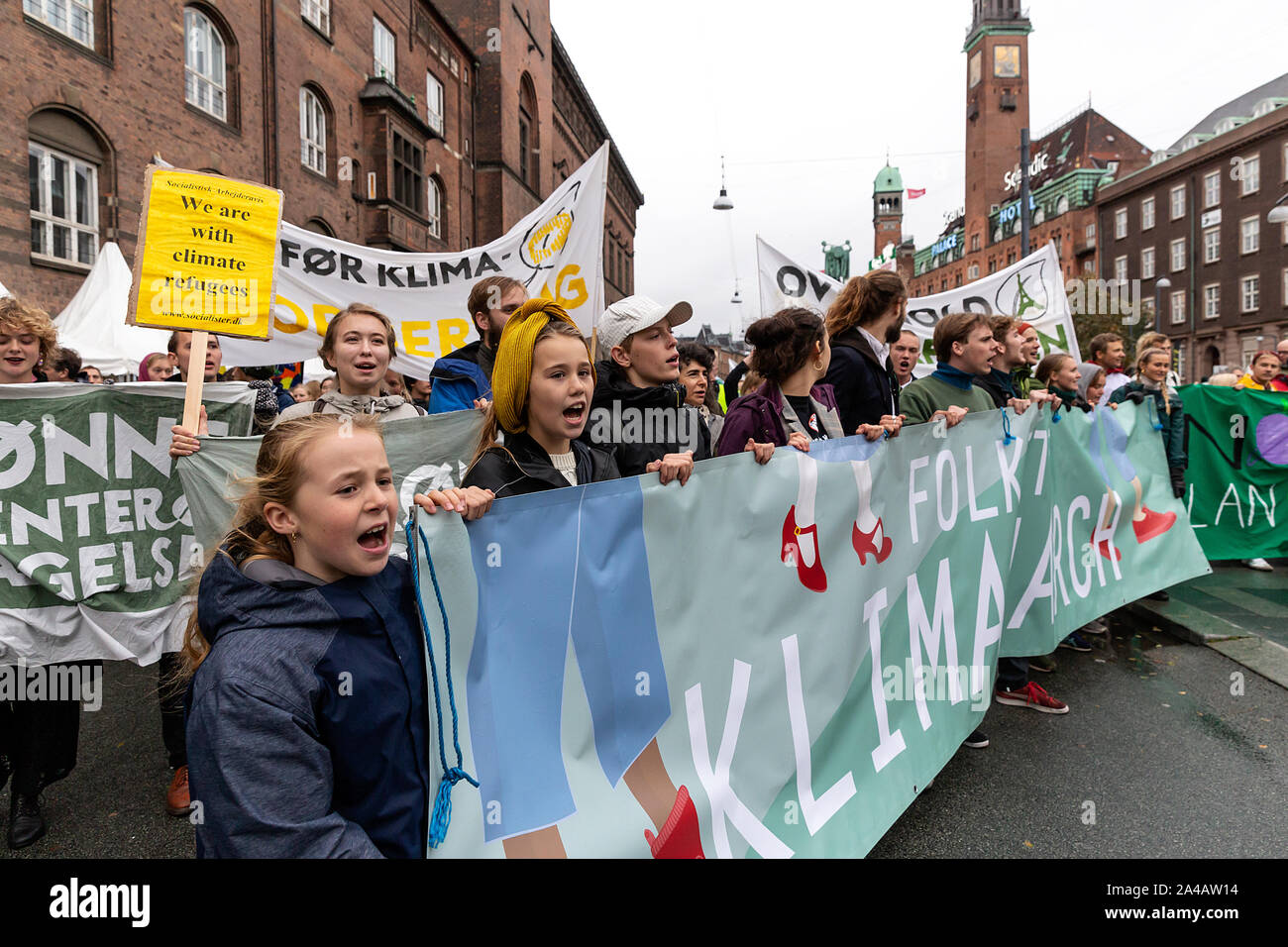 COPENHAGEN, DENMARK – OCTOBER 11, 2019: Thousands of people gather at a ...