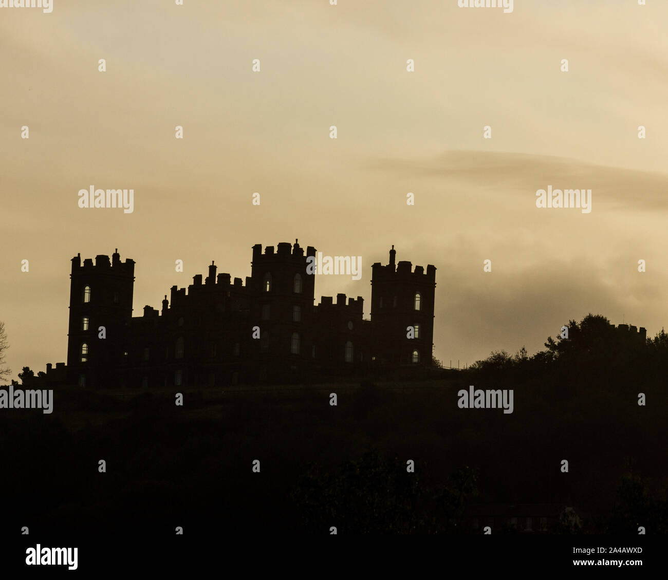 Castle Riber silhouette as seen from High Tor ground in Matlock ...