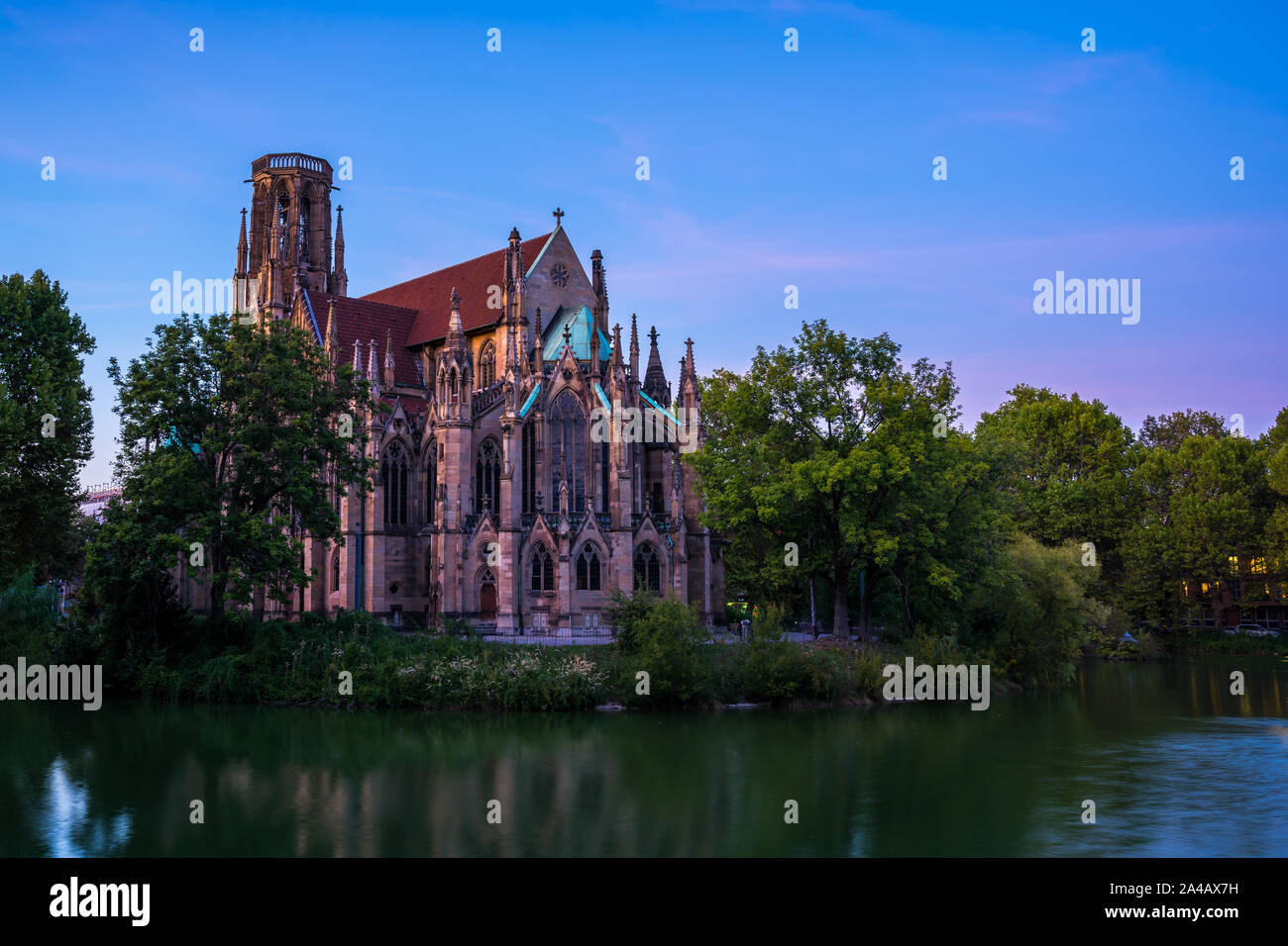 Germany, Beautiful ancient feuersee cathedral in downtown stuttgart ...