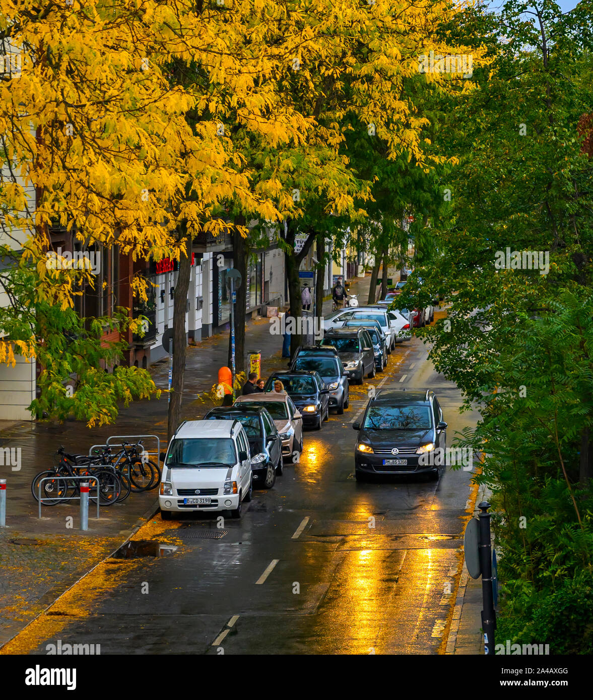 Berlin, Germany - October 5, 2019: Autumn road at dusk, where the ...