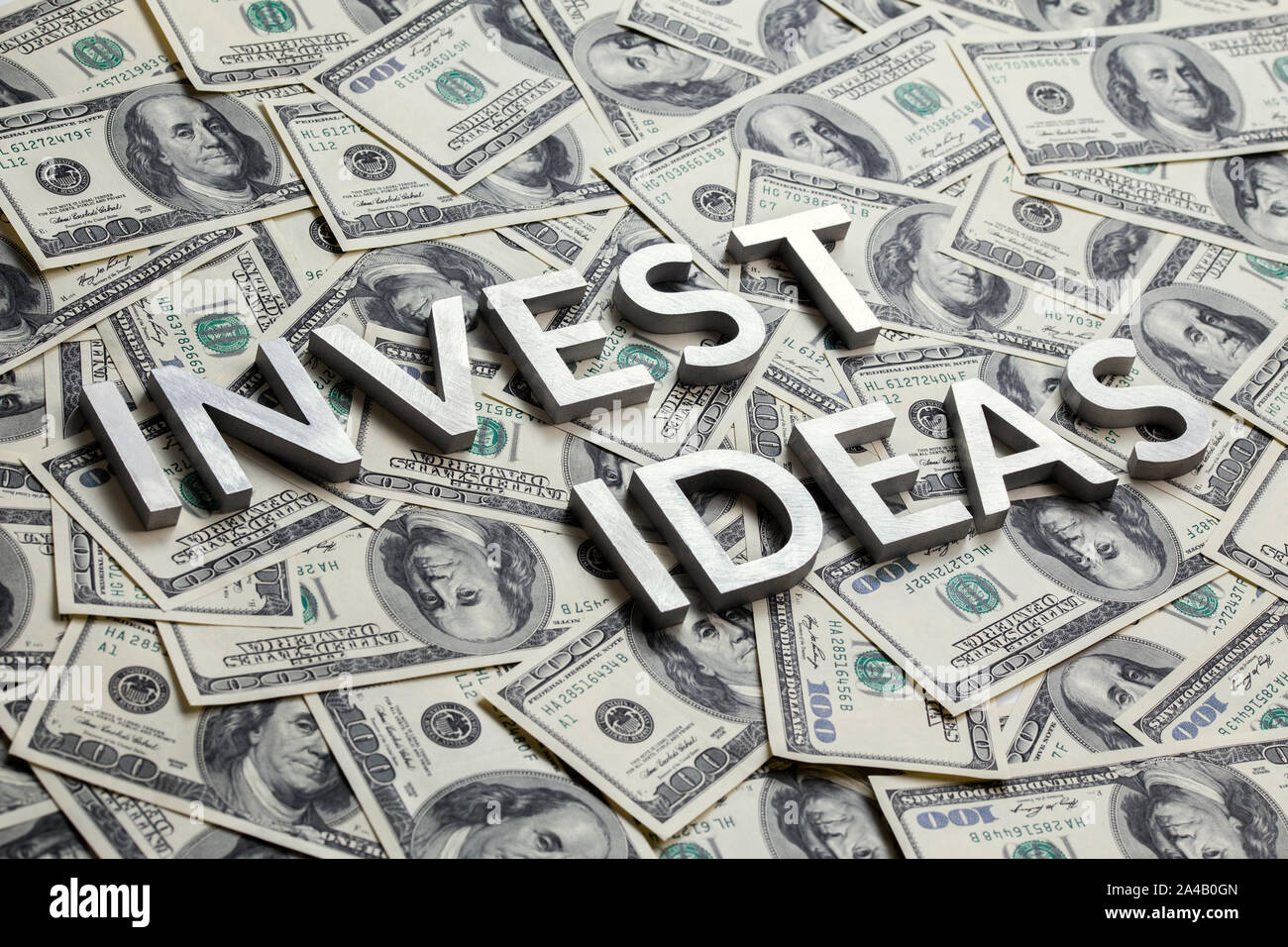 The words INVEST IDEAS laid with aluminium thick letters on the US ...