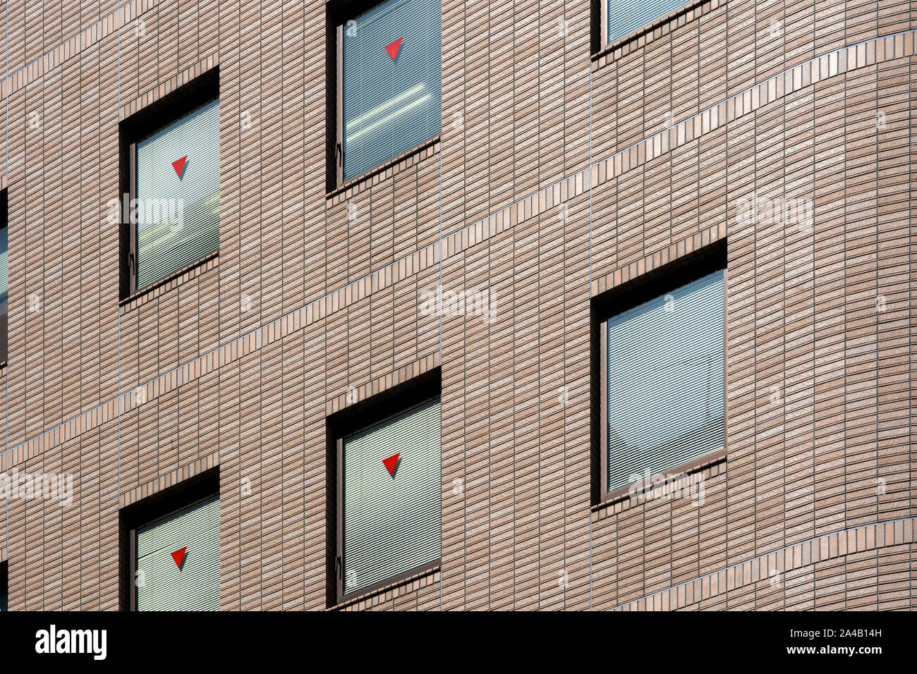 Brickwork Wall Facade With Rescue Windows. Special Red Triangle Sign ...