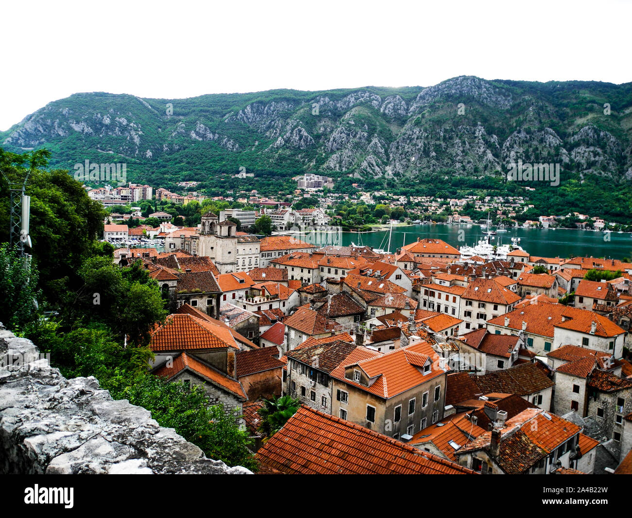 Aerial view to Kotor city, UNESCO heritage, Montenegro. Mediterranean ...