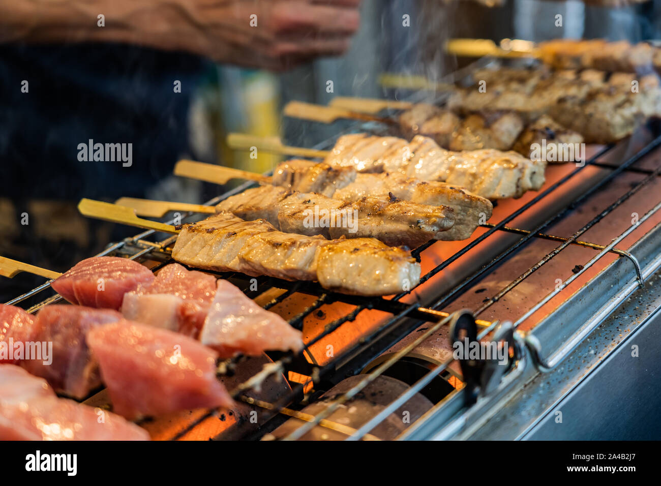 Closeup View Of Fresh Tuna Sticks Are On A Fish Market. Raw Tuna Meat ...