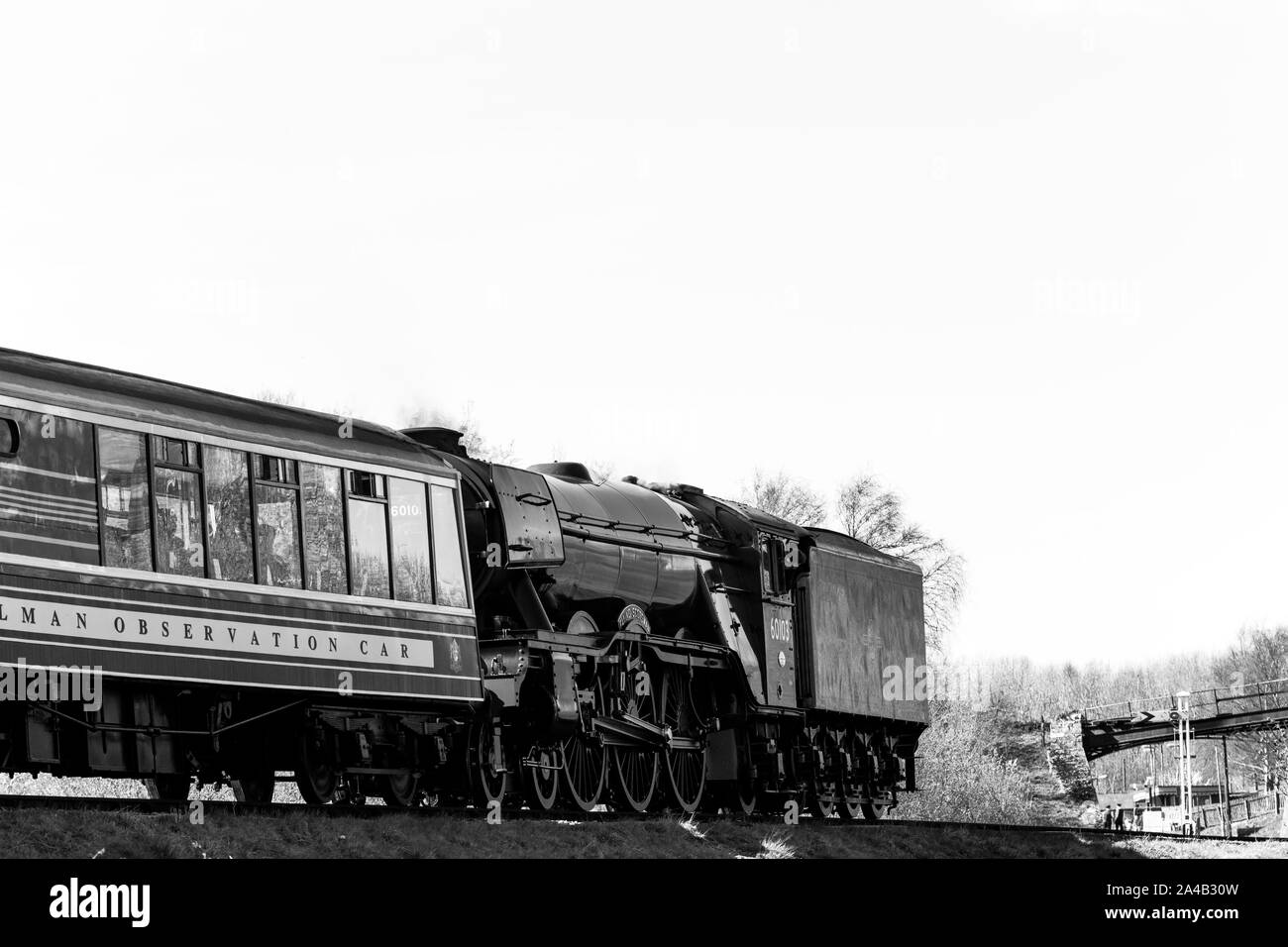 Black and White of Flying Scotsman with coach Stock Photo - Alamy