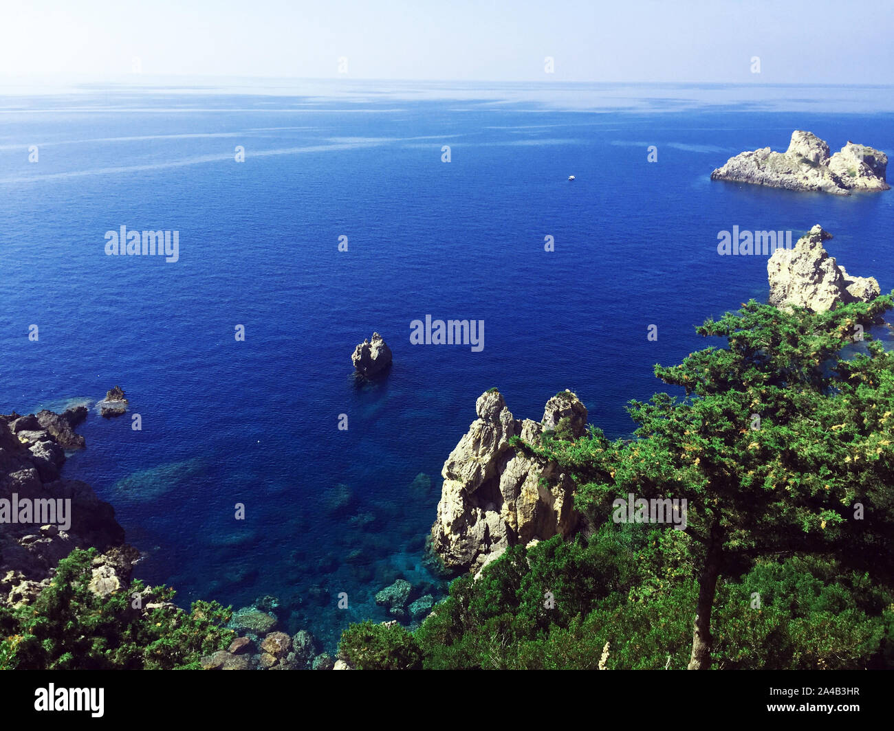 Paleokastrica beach on Corfu Kerkyra, Greece. Ionian sea. Bay with ...