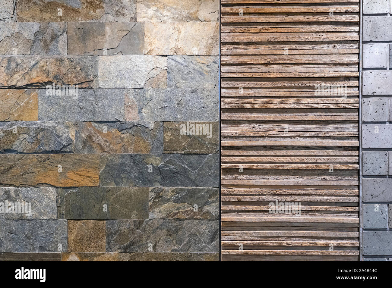 The Textured Wall by Concrete Brick, Wooden Planks and Natural Stone ...