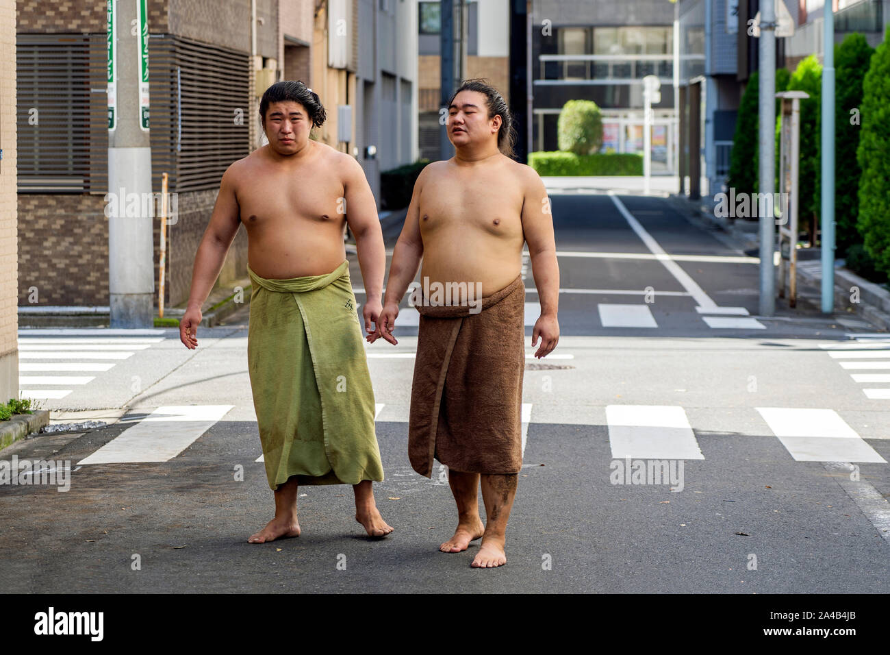 TOKYO, JAPAN - OCTOBER 7, 2018. Japanese Sumo Wrestlers are Having a ...